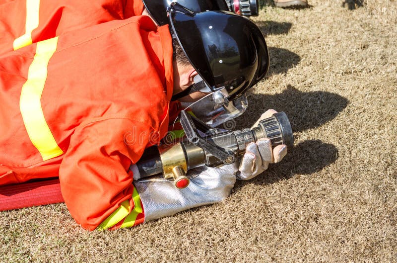Firefighter Fighting for Fire Attack Training Stock Image - Image of ...