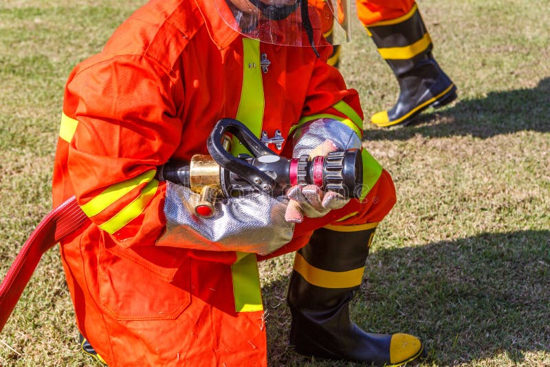 Firefighter Fighting for Fire Attack Training Stock Photo - Image of ...