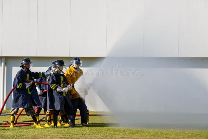 Firefighter Fighting for Fire Attack Training Editorial Photography ...