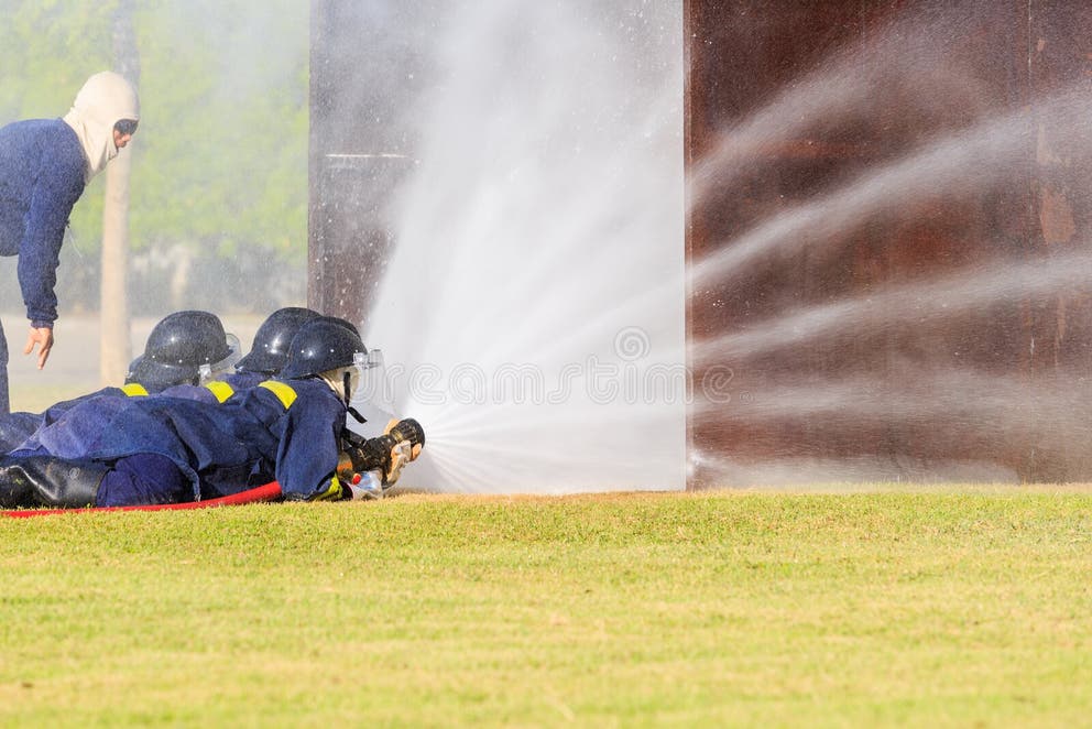 Firefighter Fighting for Fire Attack Training Editorial Photography ...