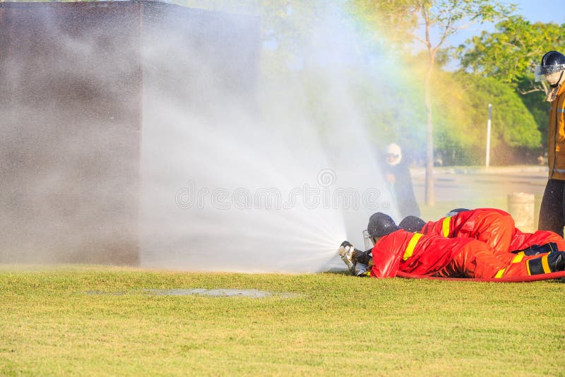 Firefighter Fighting for Fire Attack Training Editorial Stock Image ...