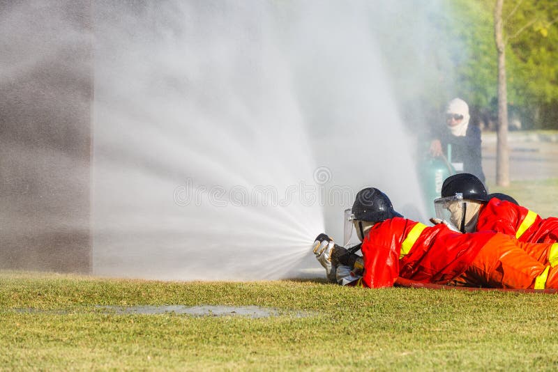 Firefighter Fighting for Fire Attack Training Editorial Photography ...