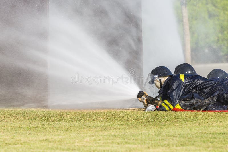 Firefighter Fighting for Fire Attack Training Stock Image - Image of ...