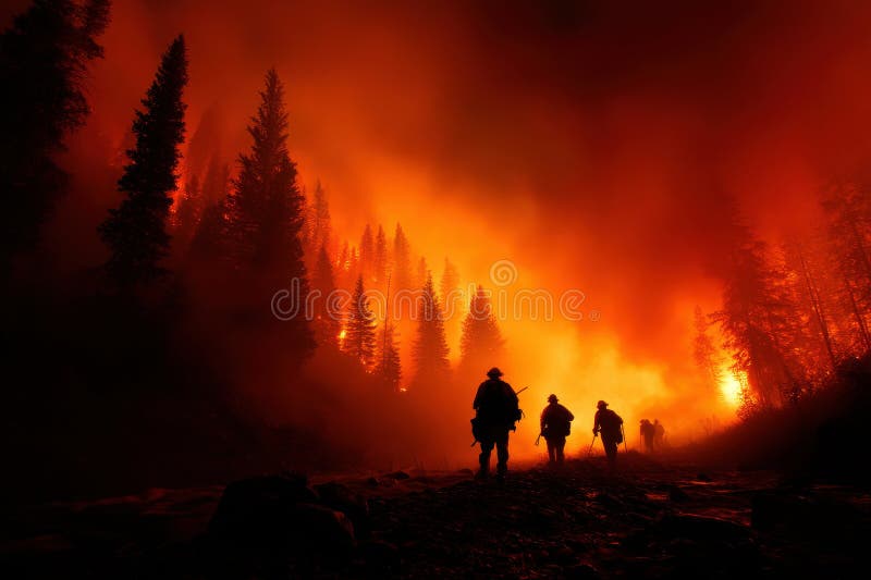 Firefighter Fighting Fire in the Forest. Heroic Profession of Saving ...