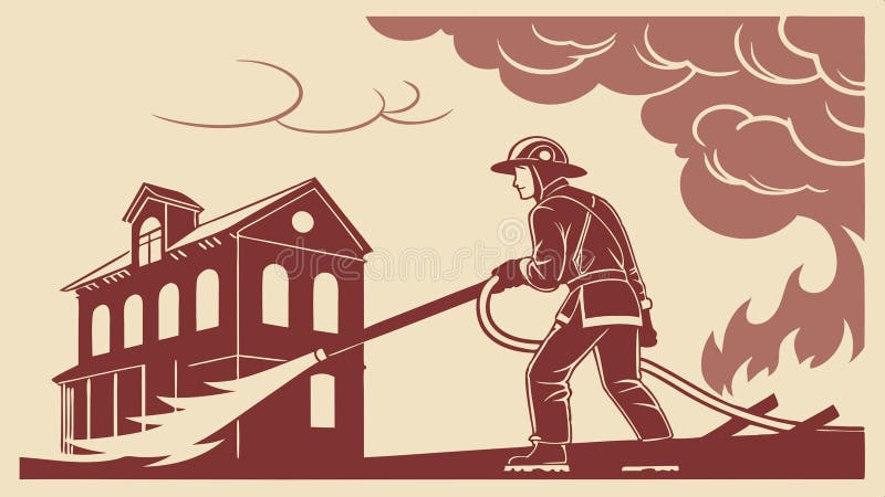 Firefighter Fighting Flames, Emergency Service Action Vector. Vector ...