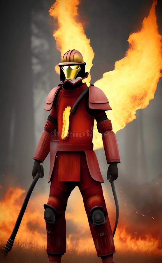 Firefighter with a Fire Background Stock Illustration - Illustration of ...