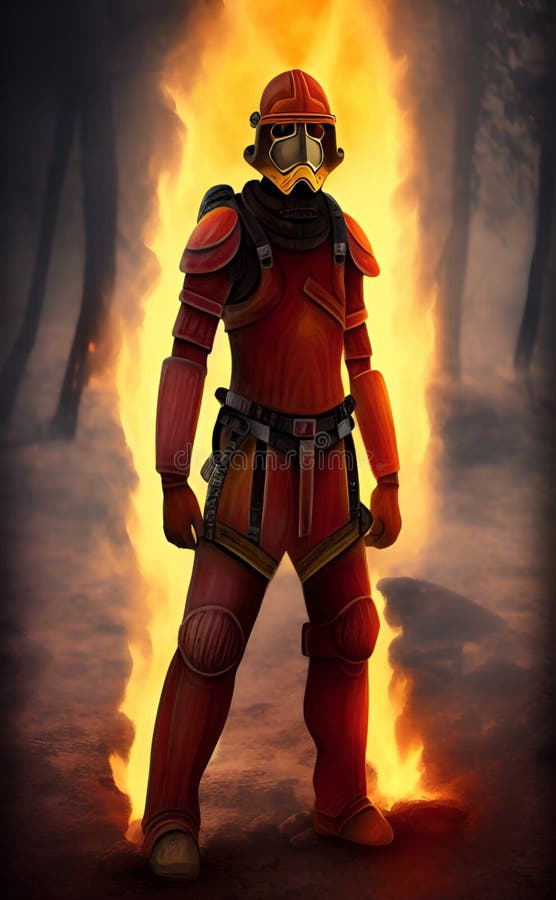 Firefighter with a Fire Background Stock Illustration - Illustration of ...