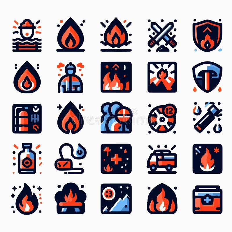 Firefighter and Fire Safety Icons - Vector Illustration Stock ...