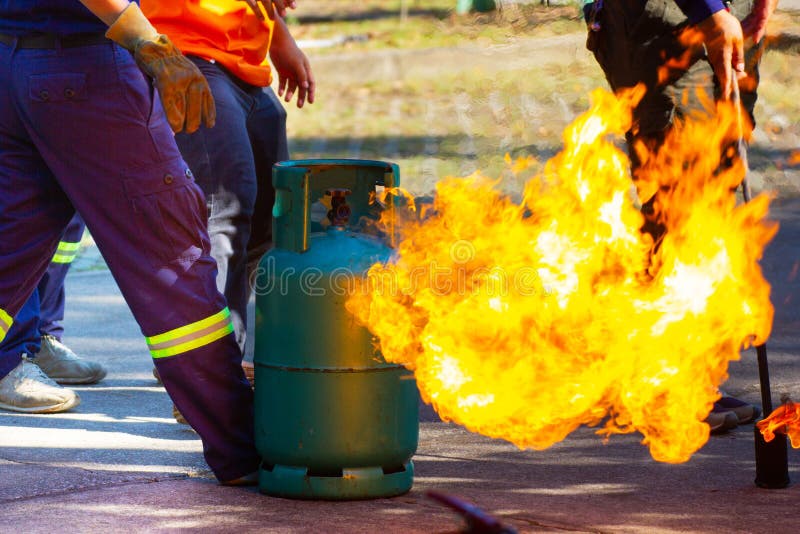 Firefighter Firefighting Training, the Fire is Burning Stock Image ...