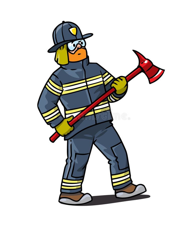 Firefighter or Fireman with Fire Axe. Stock Illustration - Illustration ...