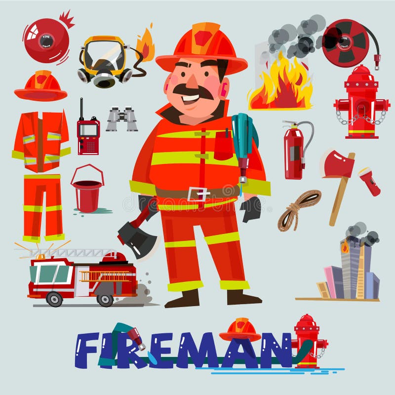 Firefighter with and First Help Equipment. Character Design Stock ...