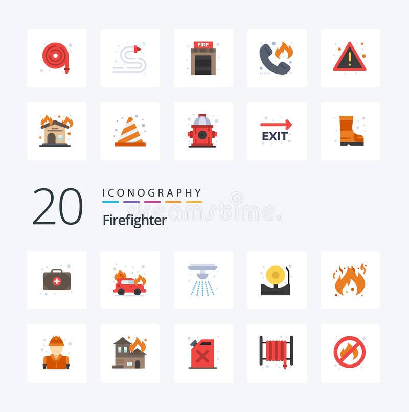 20 Firefighter Flat Color Icon Pack Like Architecture Firefighter Bell ...