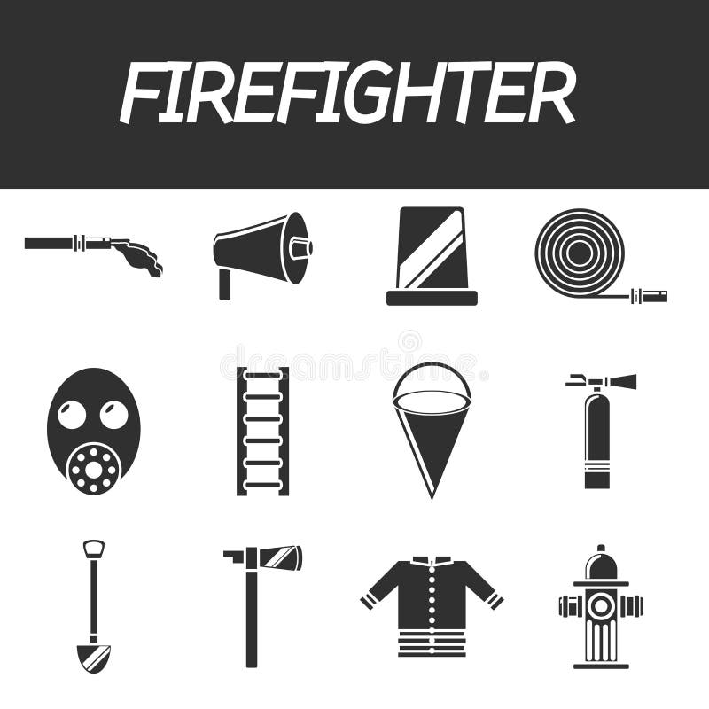 Firefighter flat icon set stock vector. Illustration of rescue - 74748057