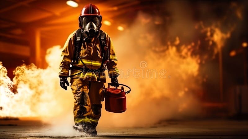 A Firefighter in the Form with a Fire Extinguisher on Ready Stock ...