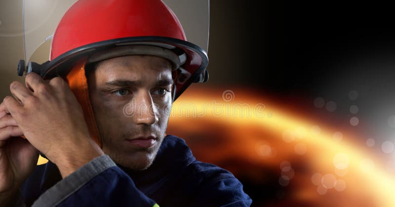 Firefighter in Front of Burning Fire Sphere Stock Photo - Image of heat ...