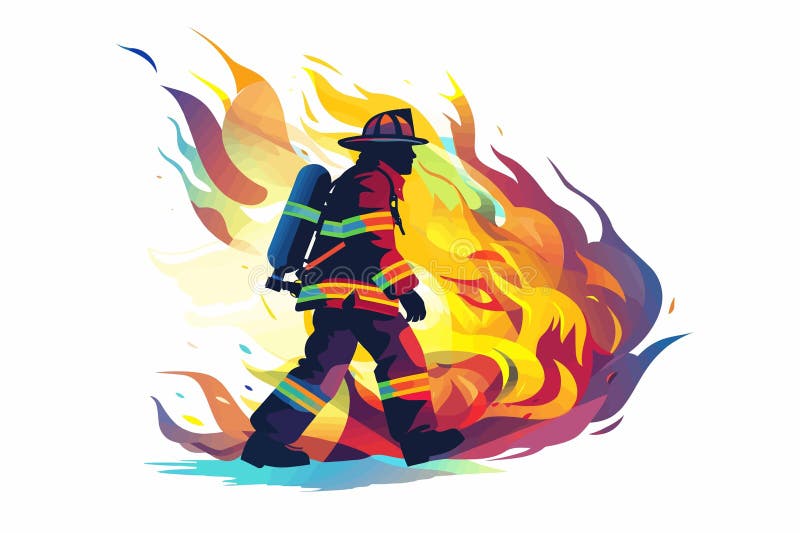 Firefighter in Full Gear Battling Flames Isolated Stock Vector ...