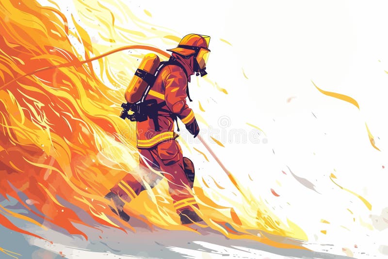 Firefighter in Full Gear Battling Flames Isolated Stock Vector ...