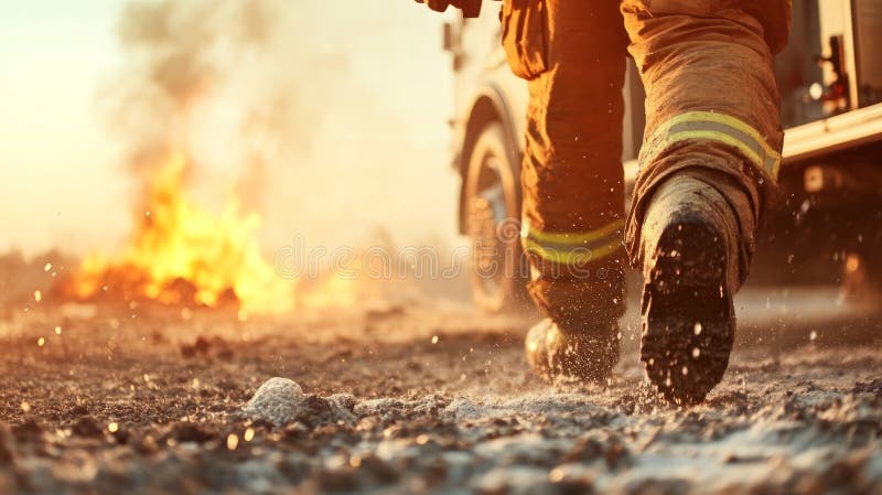 A Firefighter in Full Protective Gear Walks Towards a Blazing Fire ...