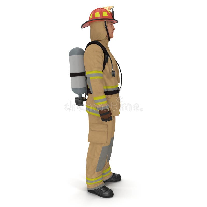 Firefighter in Fully Protective Uniform Standing Pose 3D Illustration ...