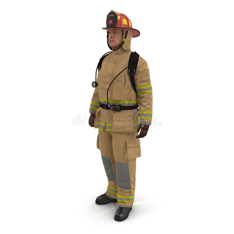 Firefighter in Uniform Standing Pose 3D Illustration Side View on White ...