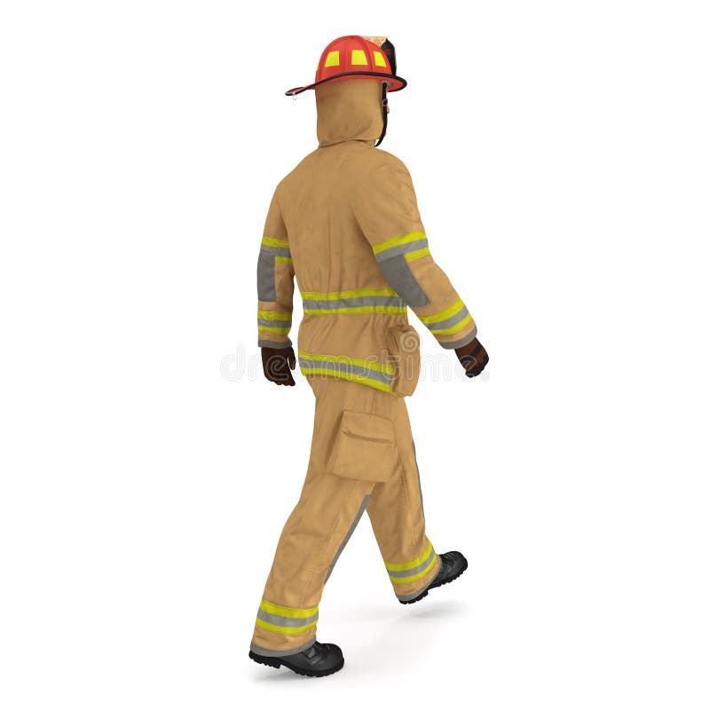 Firefighter in Fully Protective Uniform Walking Pose Isolated 3D ...