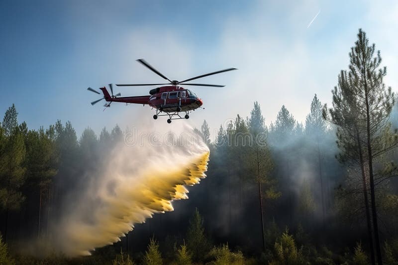 Firefighter Helicopter Dropping Water in a Forest Fire.. Generative AI ...