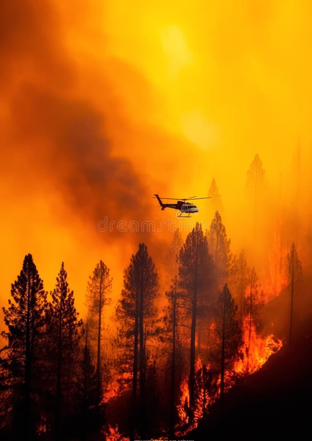 Firefighter Helicopter Extinguishes Forest Fire. Generative AI ...