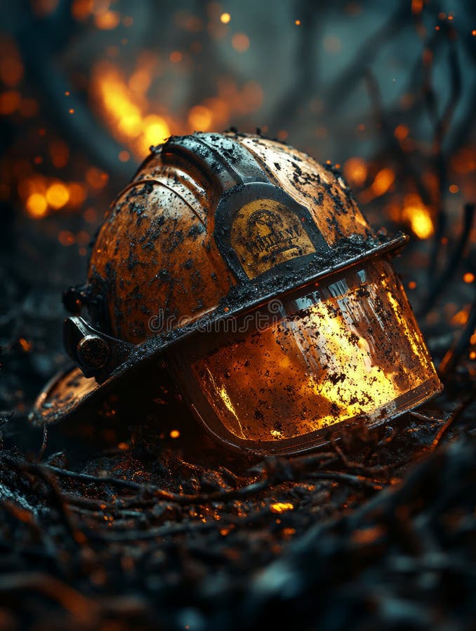 Firefighter Helmet Amidst Burning Debris Smoke Stock Photos - Free ...