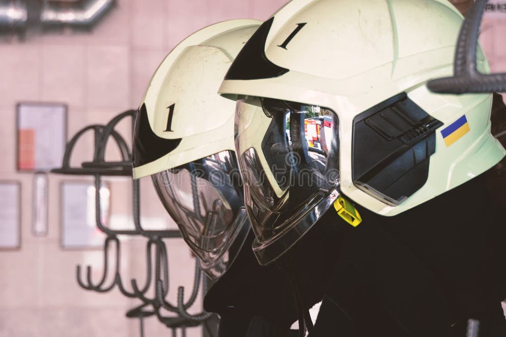 Firefighter Helmet with Transparent Visor Stock Image - Image of ...