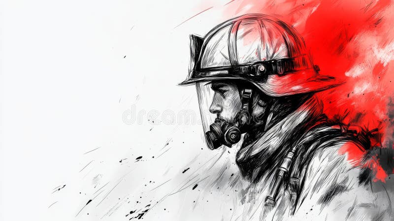 Firefighter Hero in Action Line Sketch Artwork Stock Illustration ...