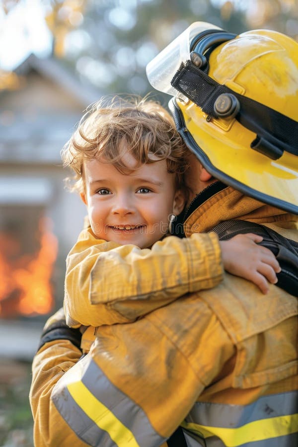 Firefighter Heroically Rescuing Child from a Burning House in a Daring ...