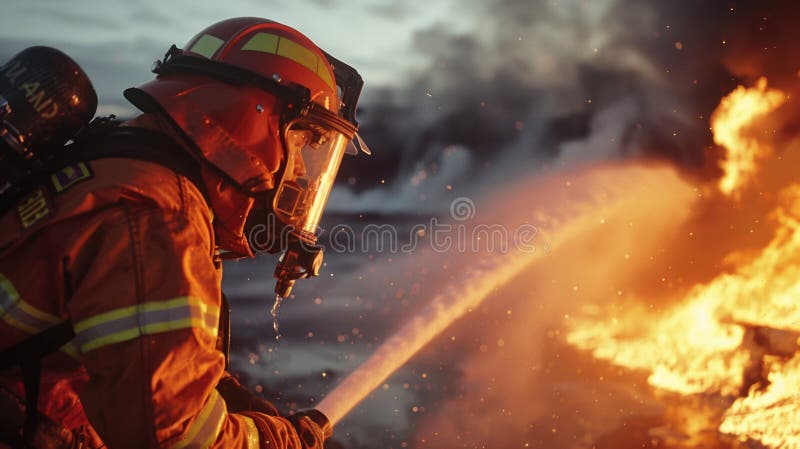 Firefighter Hoses Down Fire Stock Photo - Image of services, fire ...