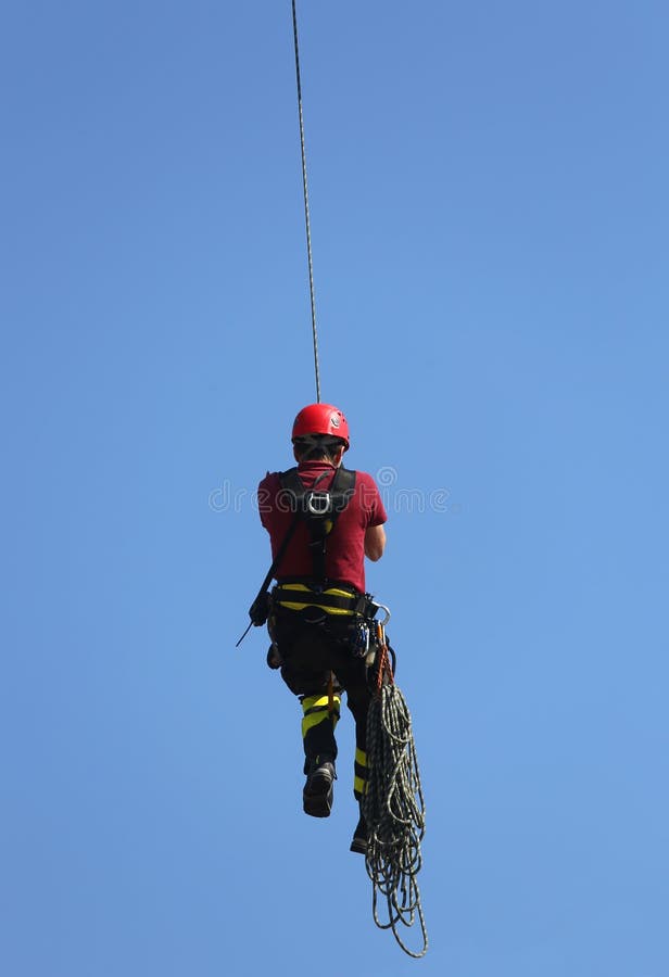 Firefighter Hung Rope Climbing Practical Exercise Stock Photos - Free ...