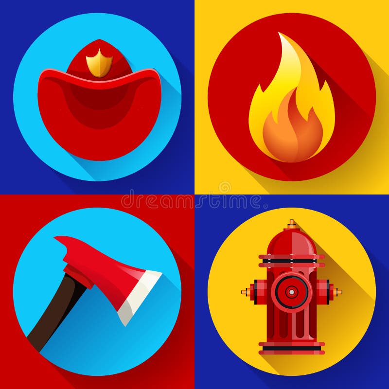 Firefighter Icons Elements Set Stock Vector - Illustration of station ...