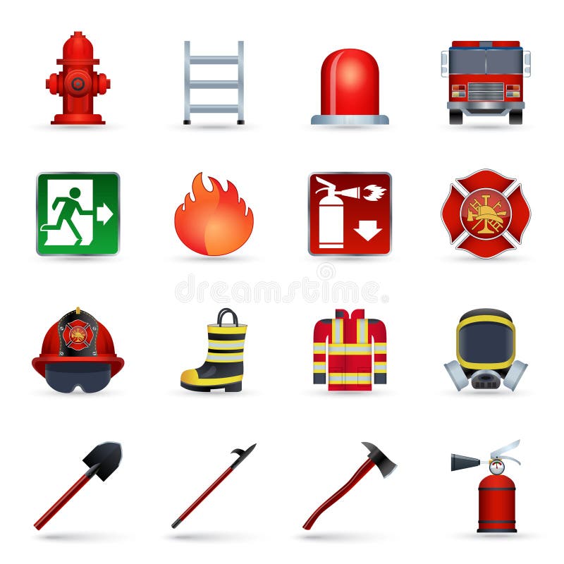 Firefighter icons set stock vector. Illustration of firefighting - 209449533