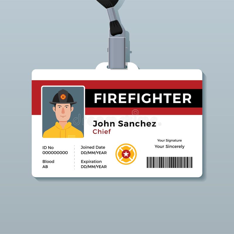 Firefighter ID Badge Design Template Stock Vector - Illustration of ...