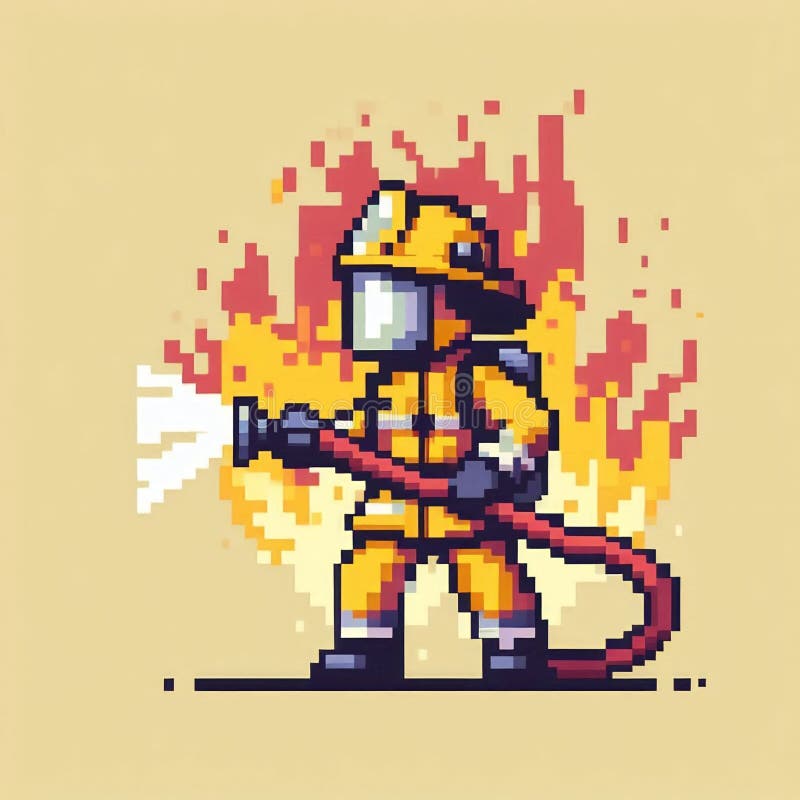 Firefighter Illustrator Design,pixel Art Stock Illustration ...