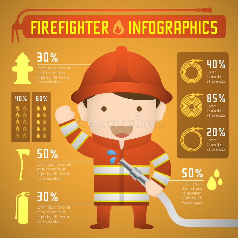 Firefighter Infographics in Orange Fire Suit Yellow Gradient Stock ...