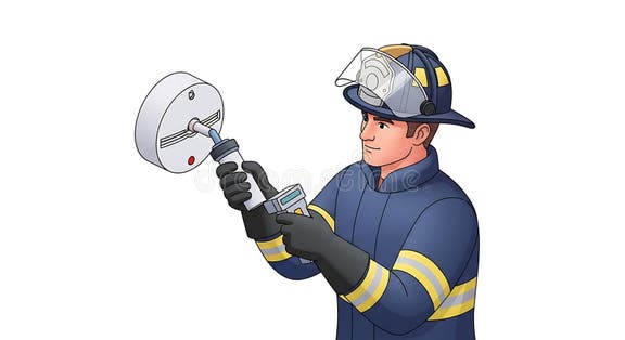 Firefighter Testing Smoke Alarm Stock Illustration - Illustration of ...