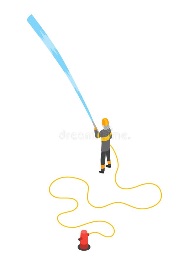 Firefighter Isometric Icon with Firefighters Engaged in Extinguishing ...