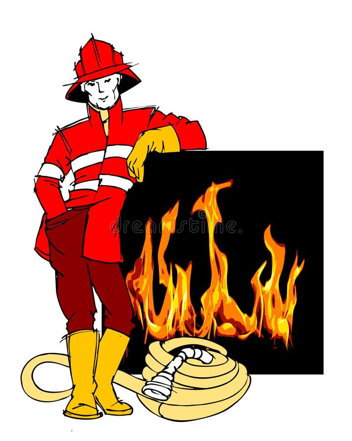Firefighter and Fire Cartoon Stock Illustration - Illustration of black ...