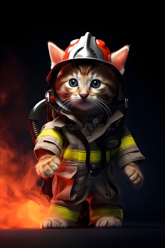 Firefighter Kitten in Studio Setting. Generative AI Stock Illustration ...