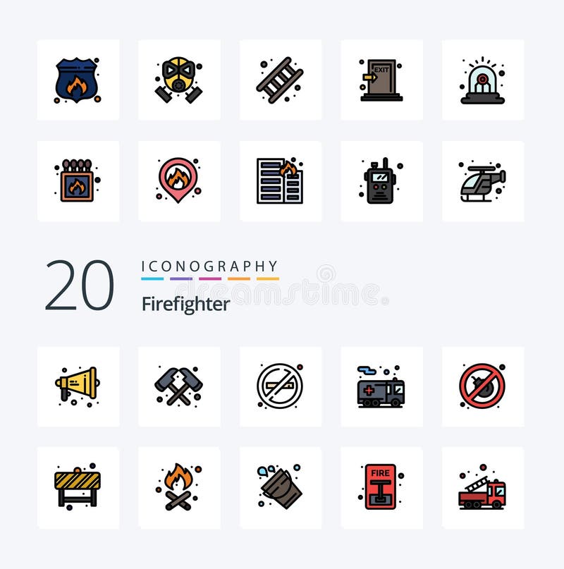 20 Firefighter Line Filled Color Icon Pack Like Place Fire No ...
