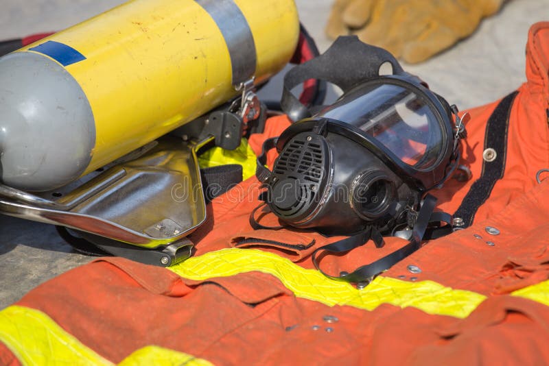 Firefighter with Mask and Fully Protective Suit Stock Photo - Image of ...