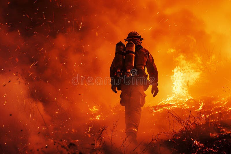 Firefighter in the Midst of a Wildfire Stock Illustration ...