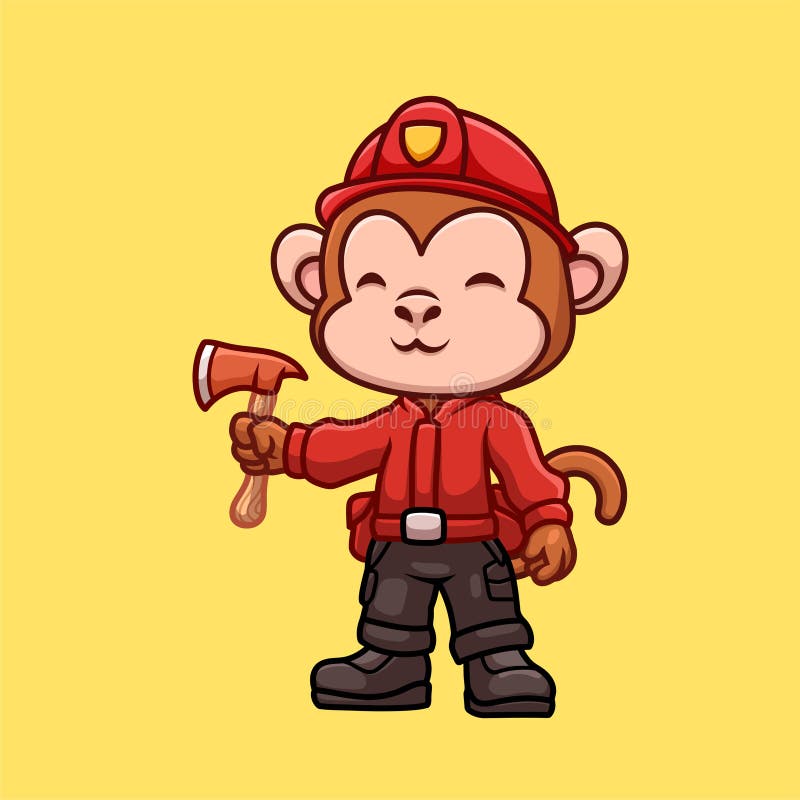 Firefighter Monkey Cute Cartoon Stock Vector - Illustration of design ...