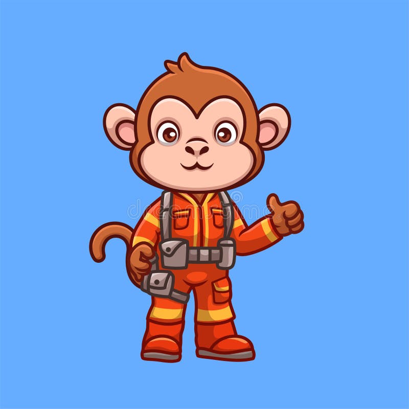 Firefighter Monkey Cute Cartoon Stock Vector - Illustration of rescue ...
