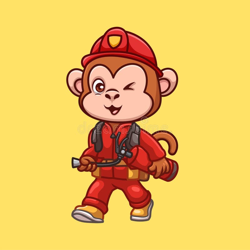 Firefighter Monkey Cute Cartoon Stock Vector - Illustration of ...