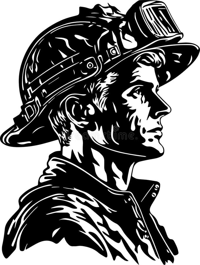 Firefighter Monochrome Logo Fireman Design Stock Vector - Illustration ...