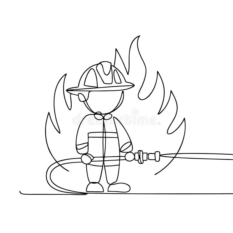 Firefighter One Line Drawing Vector Illustration Safety Emergency ...